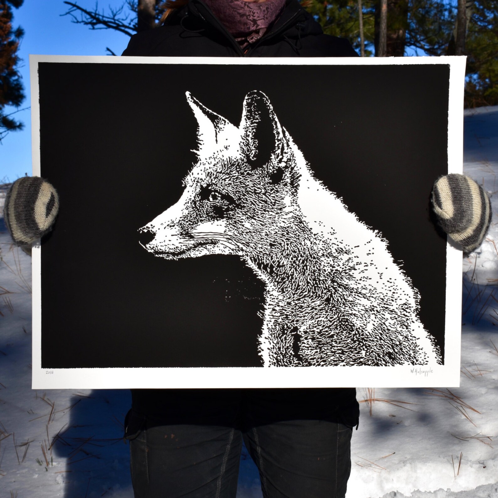 Original Fox Art Print Large Hand-pulled Wildlife Linocut - Etsy