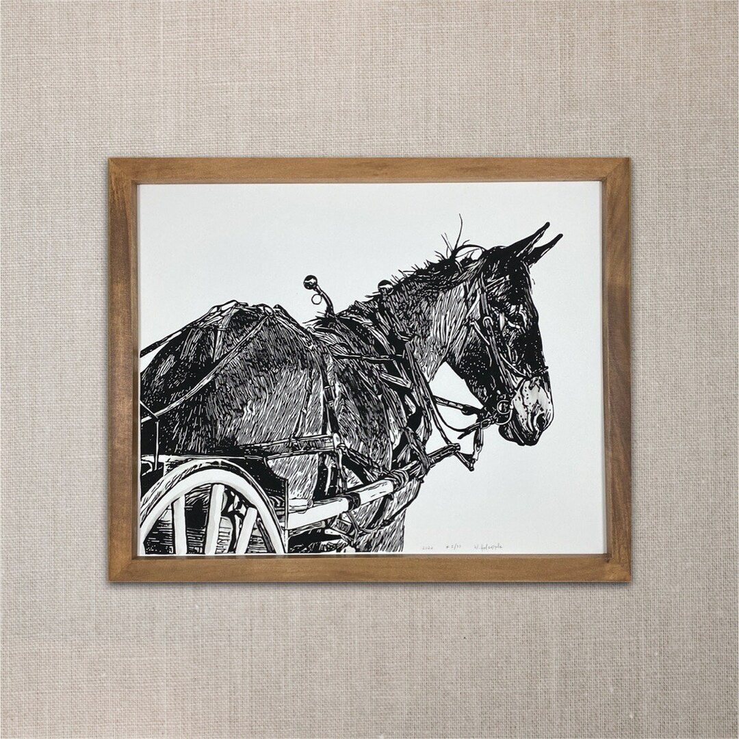 Original Mule Linocut "cooper and His Cart" - Etsy