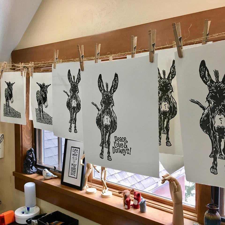 Original Donkey Linocut Art Print - Etsy