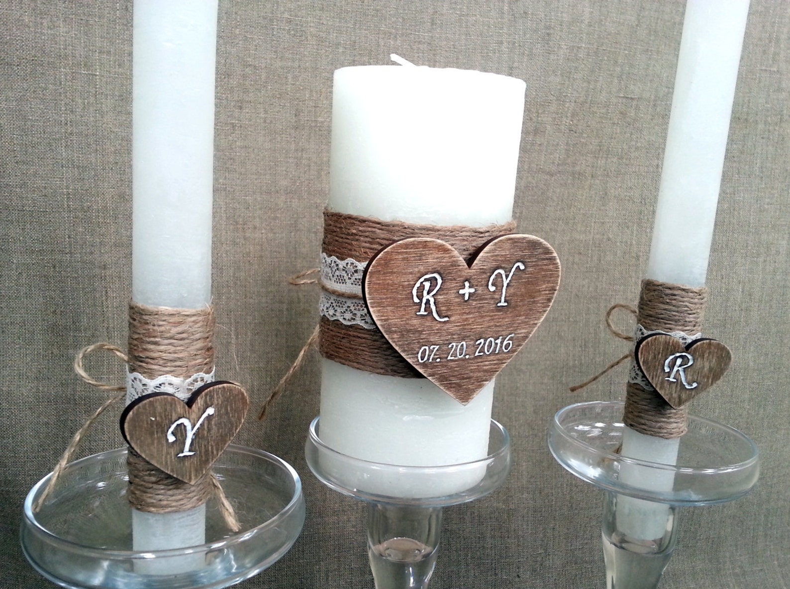 Personalized Wedding Unity Candle Set, Rustic Unity Country Chic Candle ...