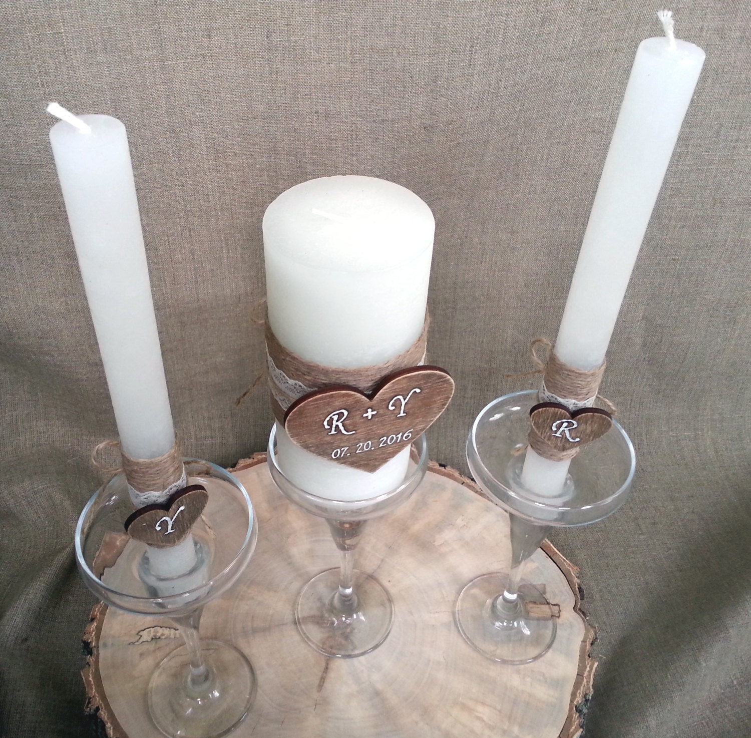 Personalized Wedding Unity Candle Set, Rustic Unity Country Chic Candle ...