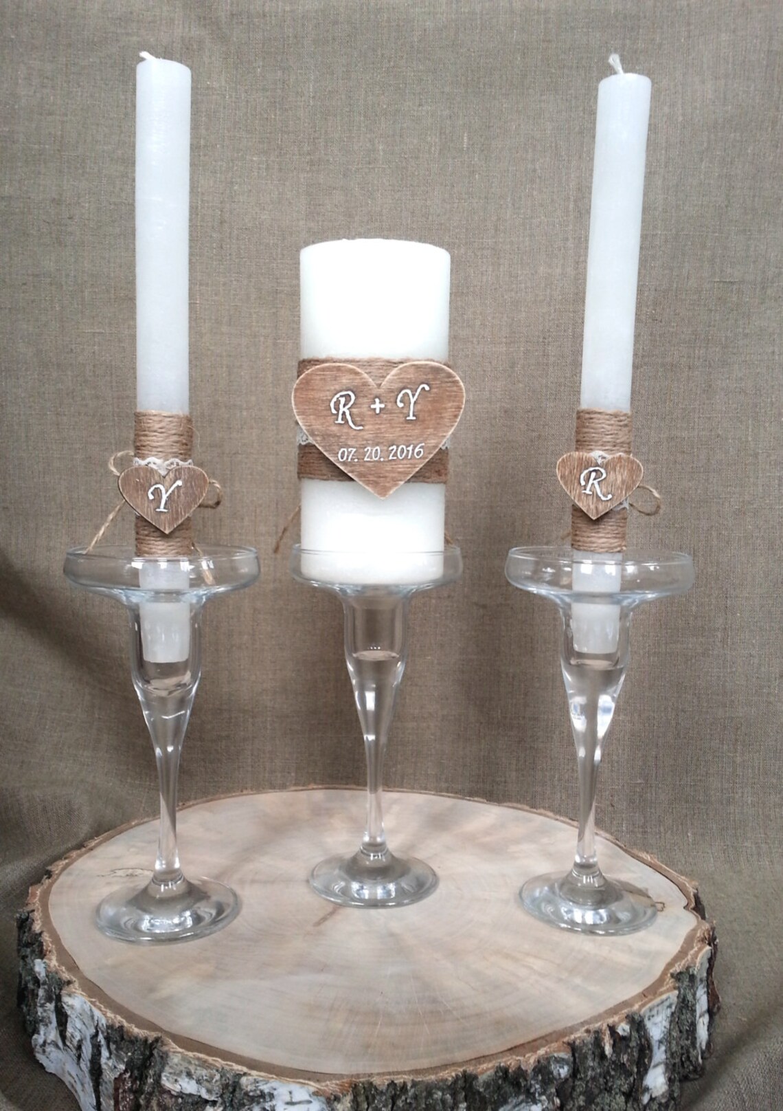 Personalized Wedding Unity Candle Set, Rustic Unity Country Chic Candle ...