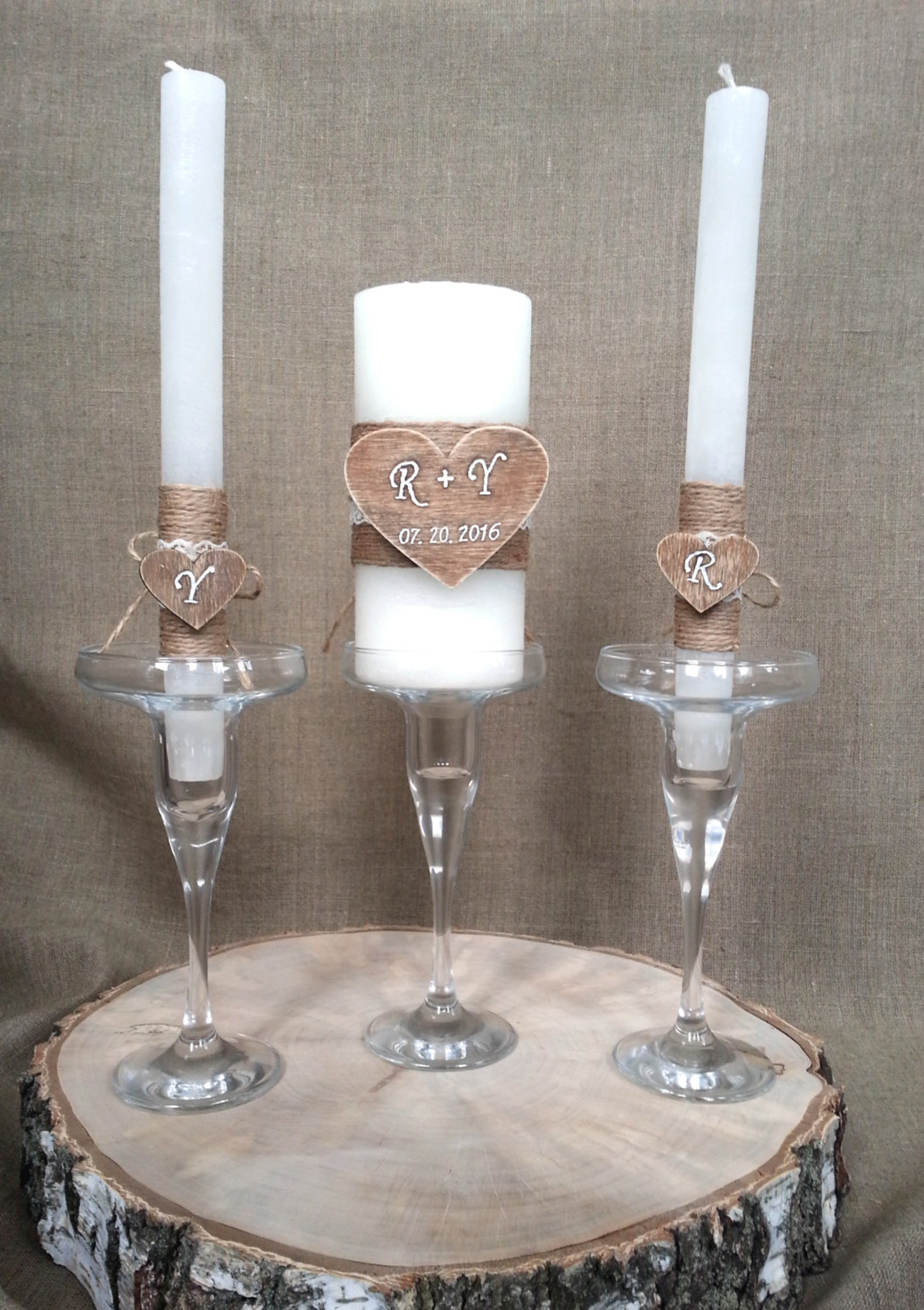 Personalized Wedding Unity Candle Set, Rustic Unity Country Chic Candle ...