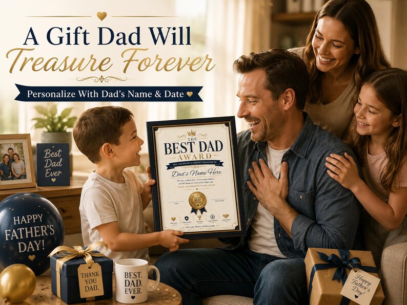 Dad Award Certificate, Editable Father's Day Keepsake (digital Download ...