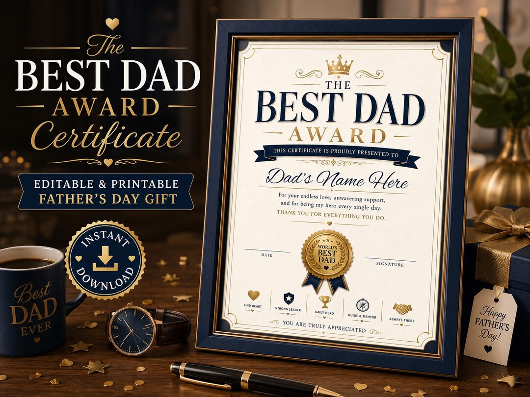 Dad Award Certificate, Editable Father's Day Keepsake (digital Download ...