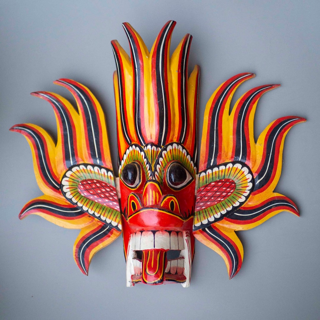 Traditional Sri Lanka gini Raksha fire Devil Mask, Hand Carved Wooden ...