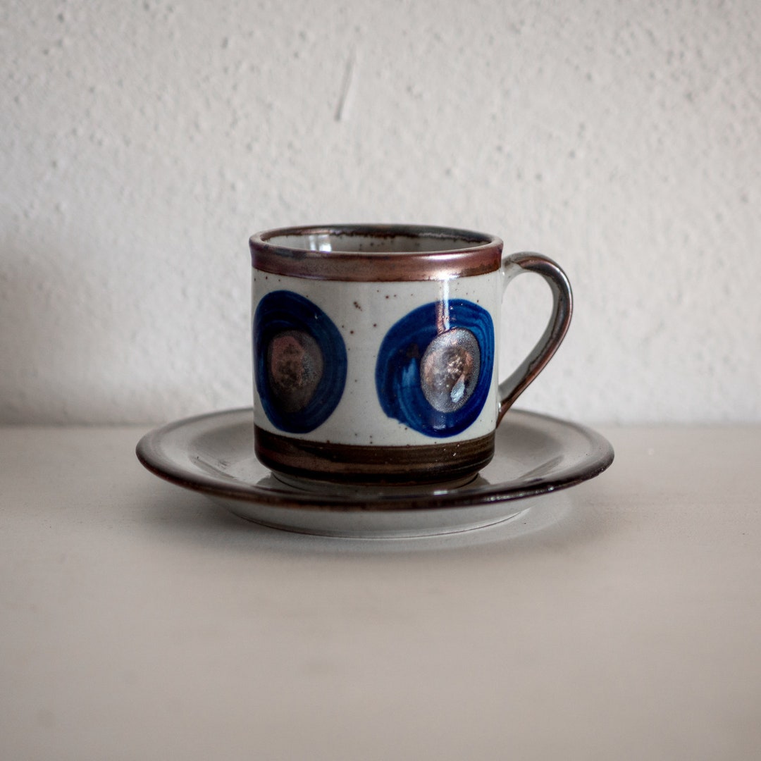 Rustic Brown and Blue Teacup With Saucer - Etsy