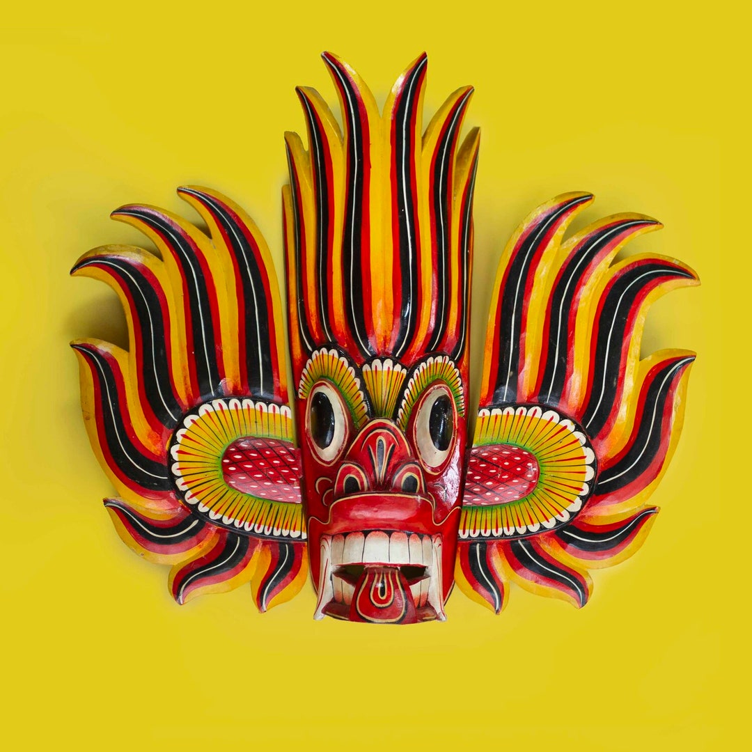 Traditional Sri Lanka "gini Raksha" (fire Devil) Mask, Hand Carved ...