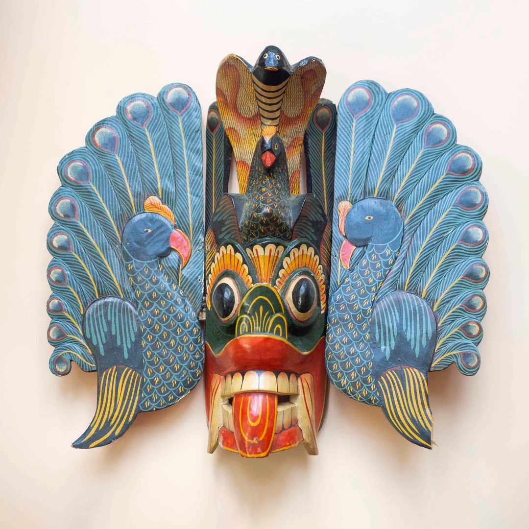 Buy Vintage Traditional Sri Lanka Mayura Raksha peacock Devil Mask With ...