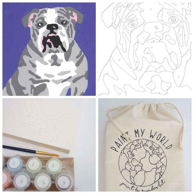 Bulldog Paint by Number Kit - Etsy