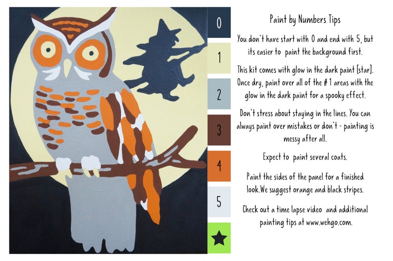 Paint by Number Kit Halloween Owl and Witch | Etsy