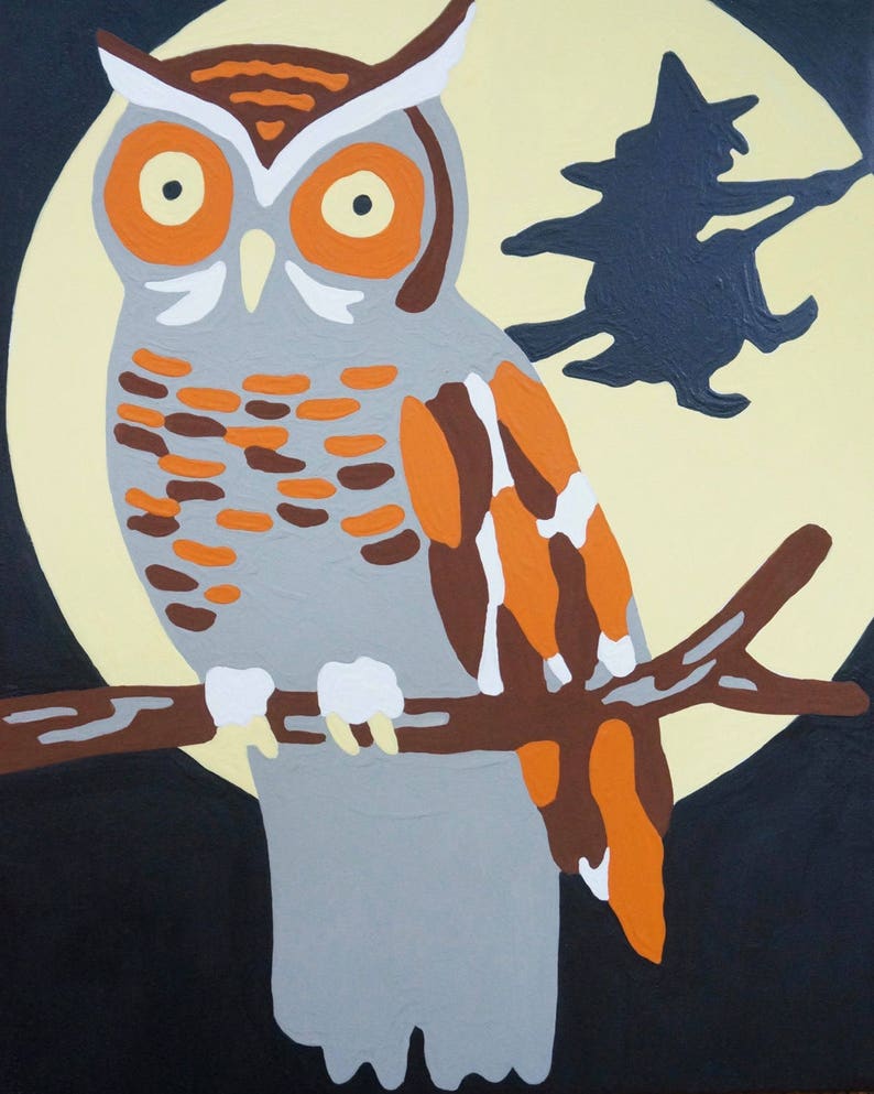 Paint by Number Kit Halloween Owl and Witch | Etsy