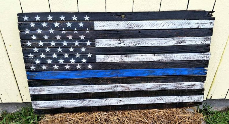 Thin Blue Line Flag Rustic pallet flag 36X19 1/2 | Etsy