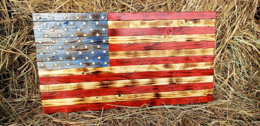 Rustic Wooden American Flag, Stained Flag, Pallet Flag, American Flag ...