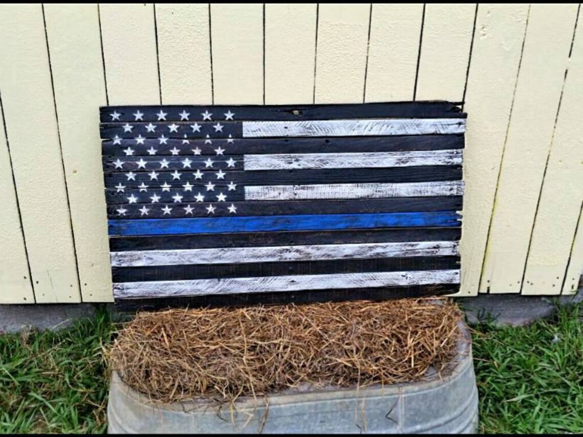 Thin Blue Line Flag Rustic pallet flag 36X19 1/2 | Etsy