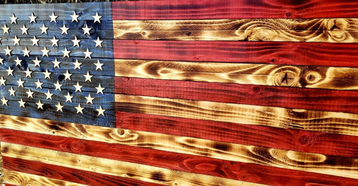Rustic Wooden American Flag, Stained Flag Pallet Flag, Burnt American ...