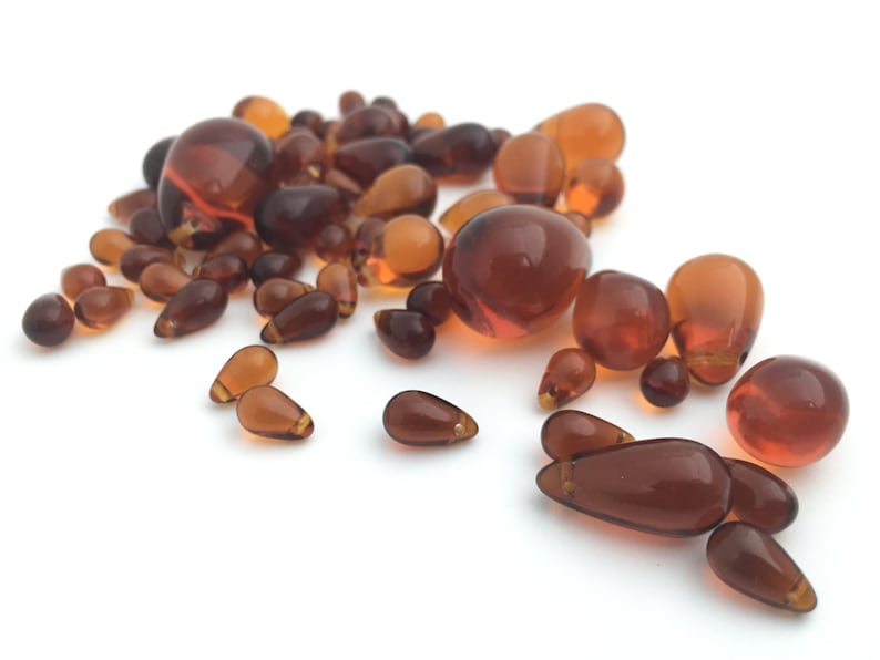 65g Brown Teardrop Bead Mix, Bead Soup, Czech Glass Beads, Bohemian ...