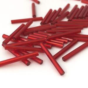 20mm Long Bugle Bead, Red Silver Lined, Tube Bead, Fringe Bead, Bugle ...