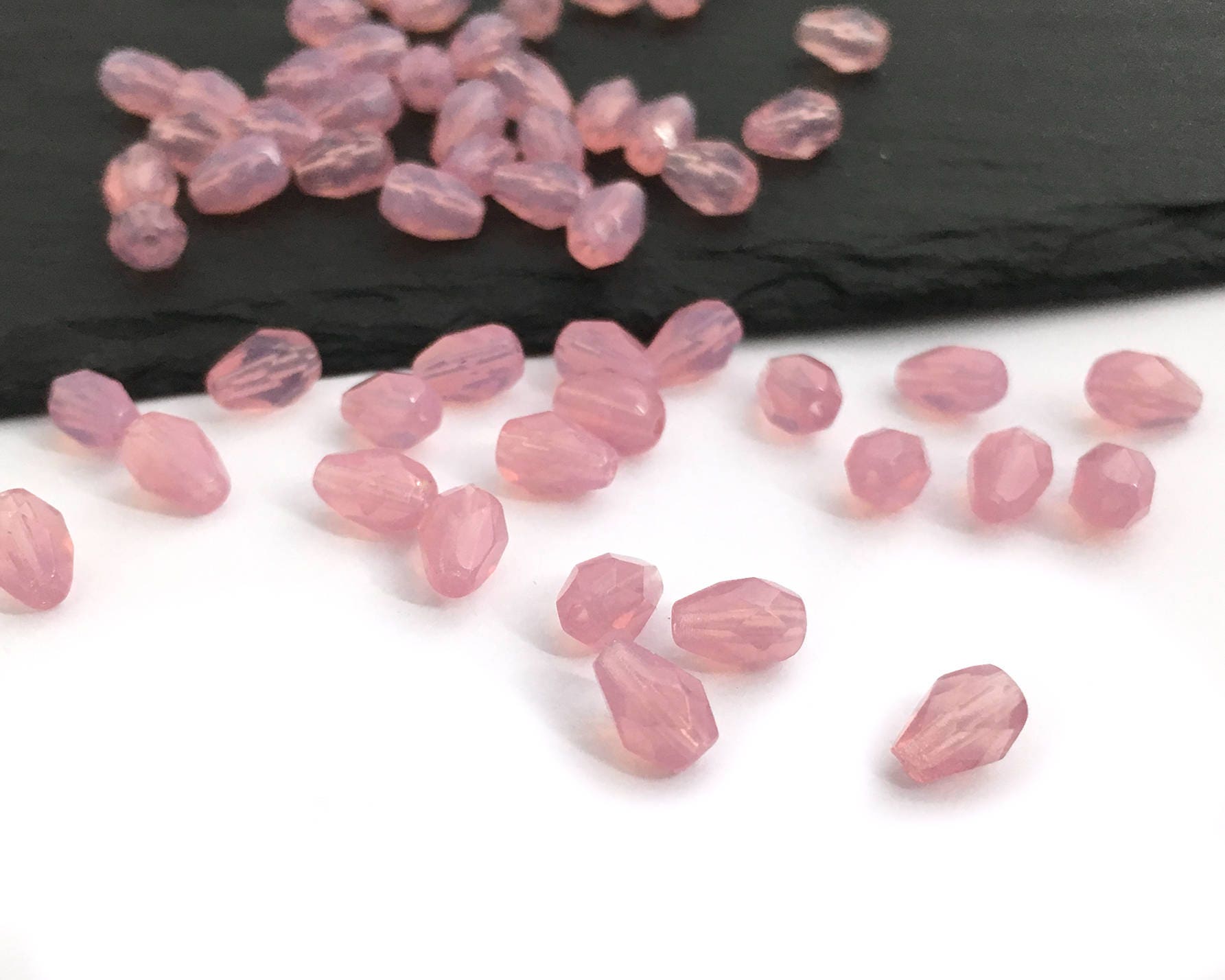 20 Opal Pink Teardrop 5x7 Glass Teardrop Bead Faceted - Etsy
