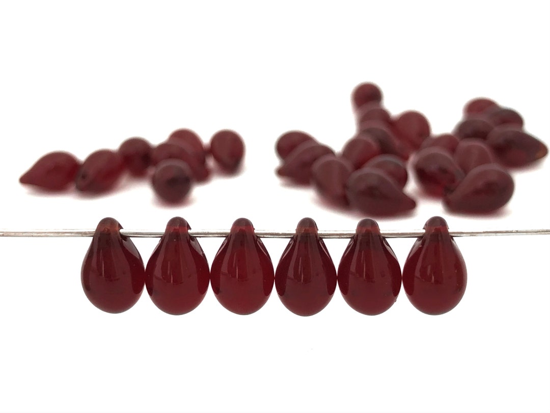 6x9 Garnet Red Teardrop Bead, Tiny Drop, Charm Bead, Czech Pressed Bead ...
