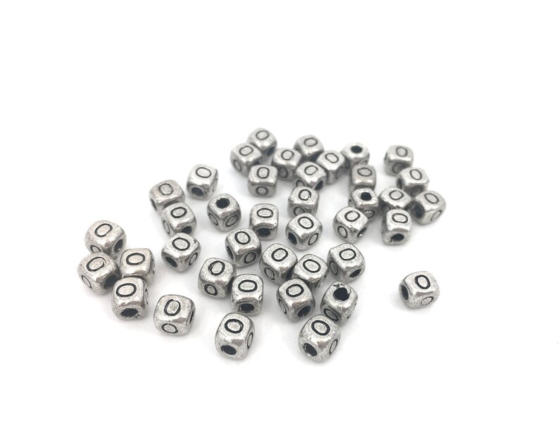 10 Metal Letter Bead, Letter Bead O, Metal Alphabet Bead, Cube Letter ...