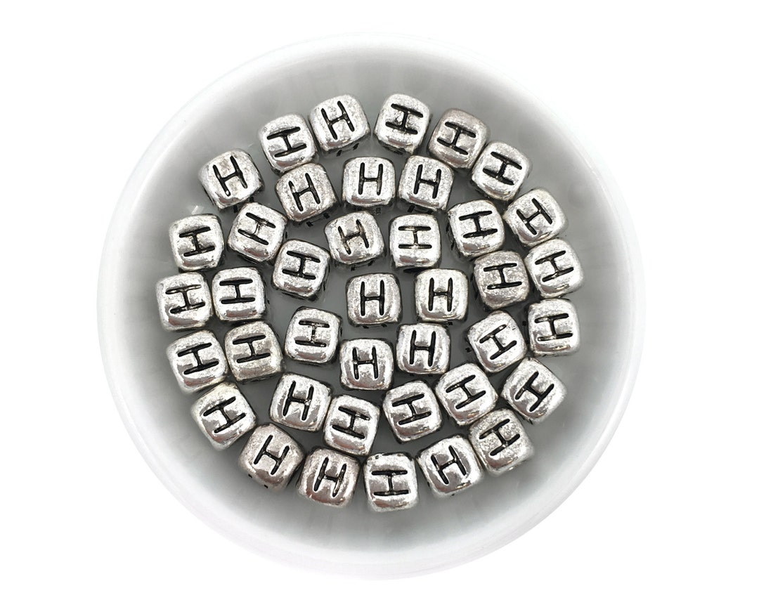 10 Metal Letter Bead, Letter Bead H, Metal Alphabet Bead, Cube Letter ...