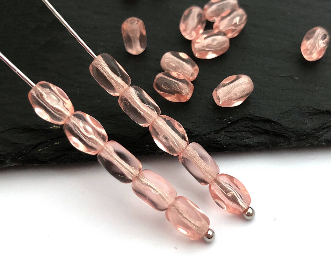 50 Vintage Oval Glass Bead Transparent Pink Barrel Bead Spacer Bead ...