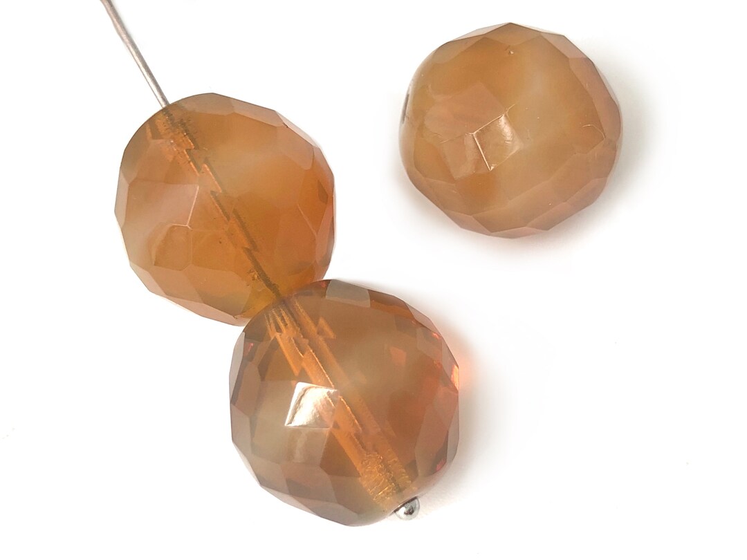 2pc 18mm Opal Brown Bead, Round Faceted Bead, Fire Polished Bead, Czech ...