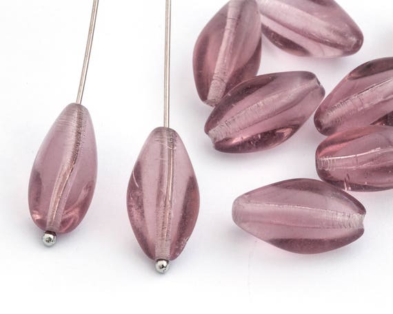 10 Large Oval Bead Long Tube Bead Purple Glass Bead Czech | Etsy