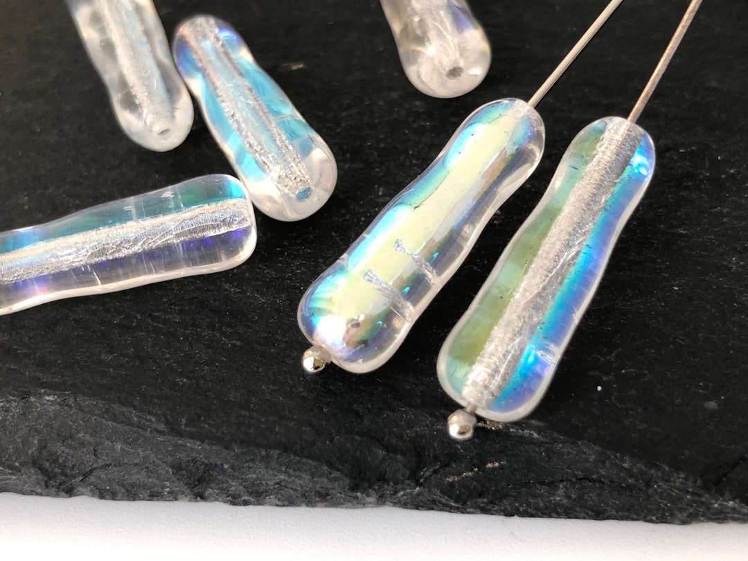8 Crystal Clear AB Glass Tube Bead, Long Stick Bead, Czech Bead ...
