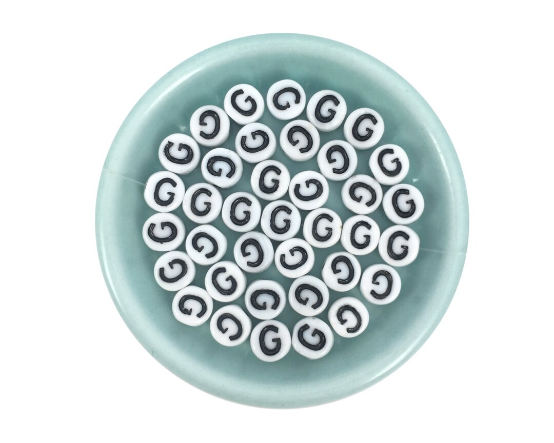 20 Alphabet Bead, Letter G, White, Czech Glass Bead, Personalized Bead ...