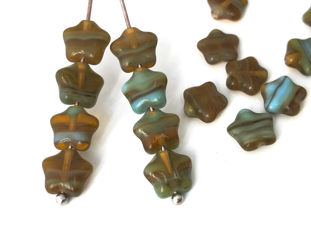 30 Two Tone Star Beads Blue Brown, 8mm Celestial Beads, Vintage Czech ...