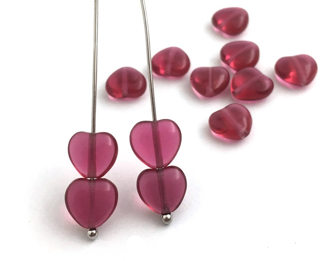 8mm Berry Red Heart Bead, Vintage Czech Glass Bead, Valentine Bead, DIY ...