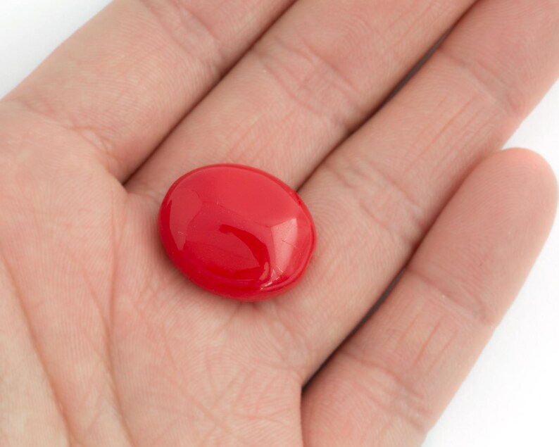 16x19 Bright Red Oval Bead, Czech Glass Bead, Flat Bead, Pressed Bead ...