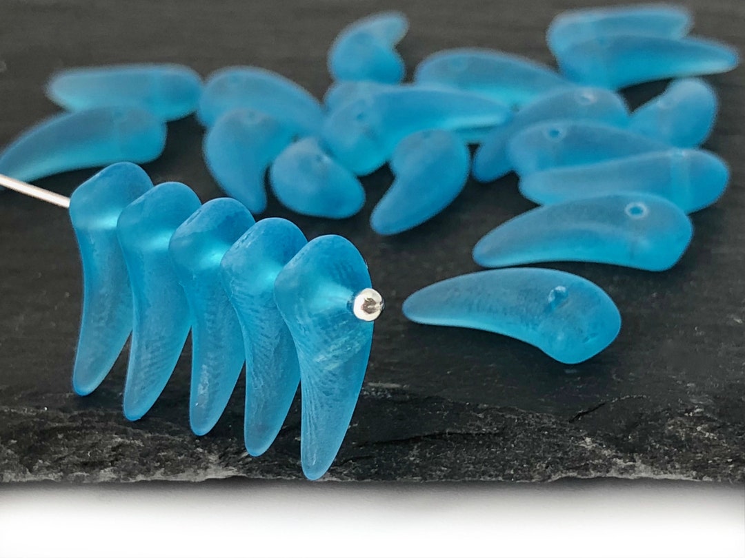 20 Blue Claw Bead, Spike Bead, Boho Bead, Tooth Bead, Matte Glass Bead ...
