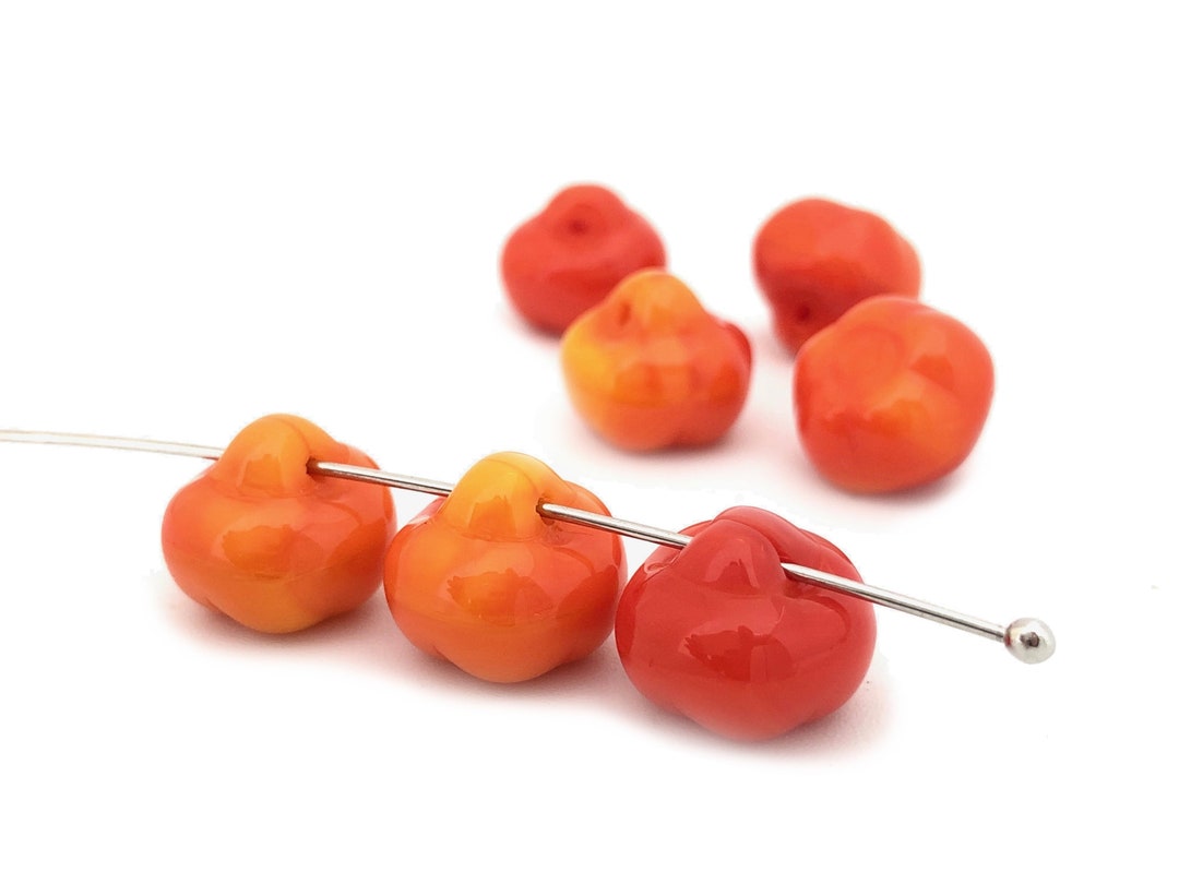 8 Orange Button Bead, Two Tone Bead, Czech Glass Bead, Vintage Bead ...