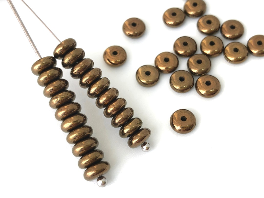 50 Antique Gold Rondelle Bead, Flat Round Bead, 5mm Round Spacer Bead ...