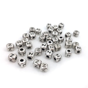 10 Metal Alphabet Bead, Letter Bead Z, Metal Letter Bead, Cube Letter ...