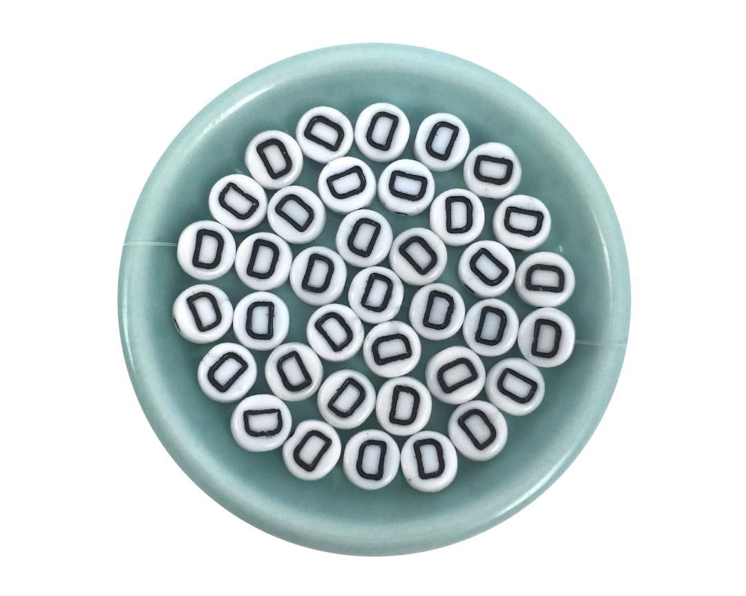 20 Alphabet Bead, Letter D, White, Czech Glass Bead, Personalized Bead ...