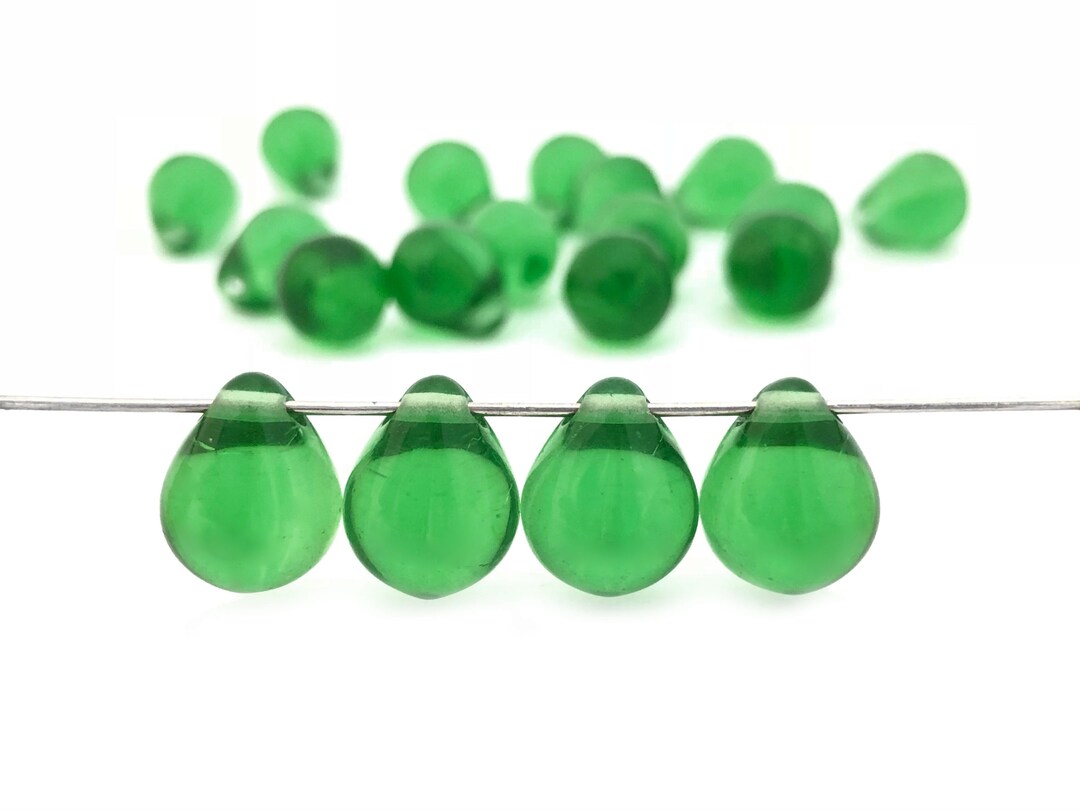 15 Green Teardrop Beads, 9x11 Drop Beads, Czech Glass Beads, Door Beads ...