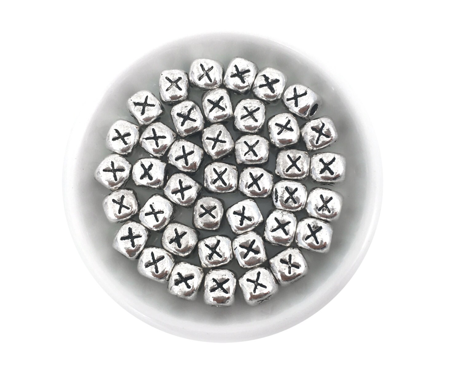 10 Metal Letter Bead Letter Bead X Metal Alphabet Bead Cube | Etsy