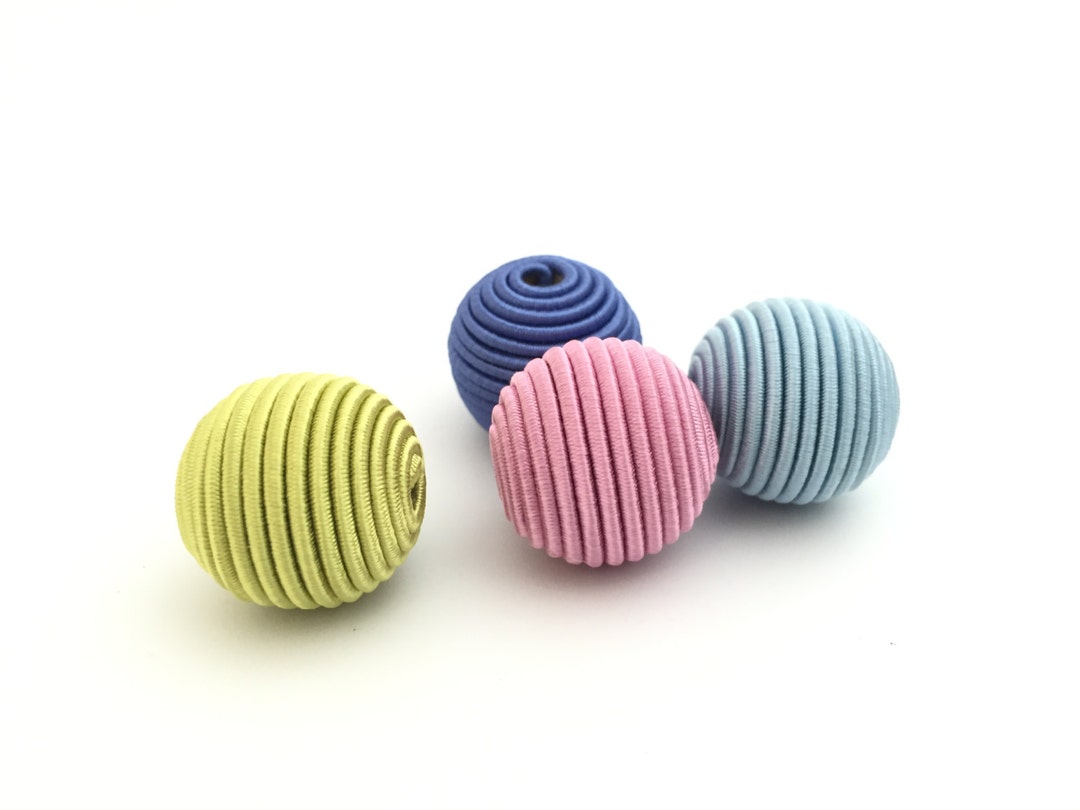 5pc 22mm Wrapped Bead, Large Hole Bead, Fabric Covered Bead, Big Round ...