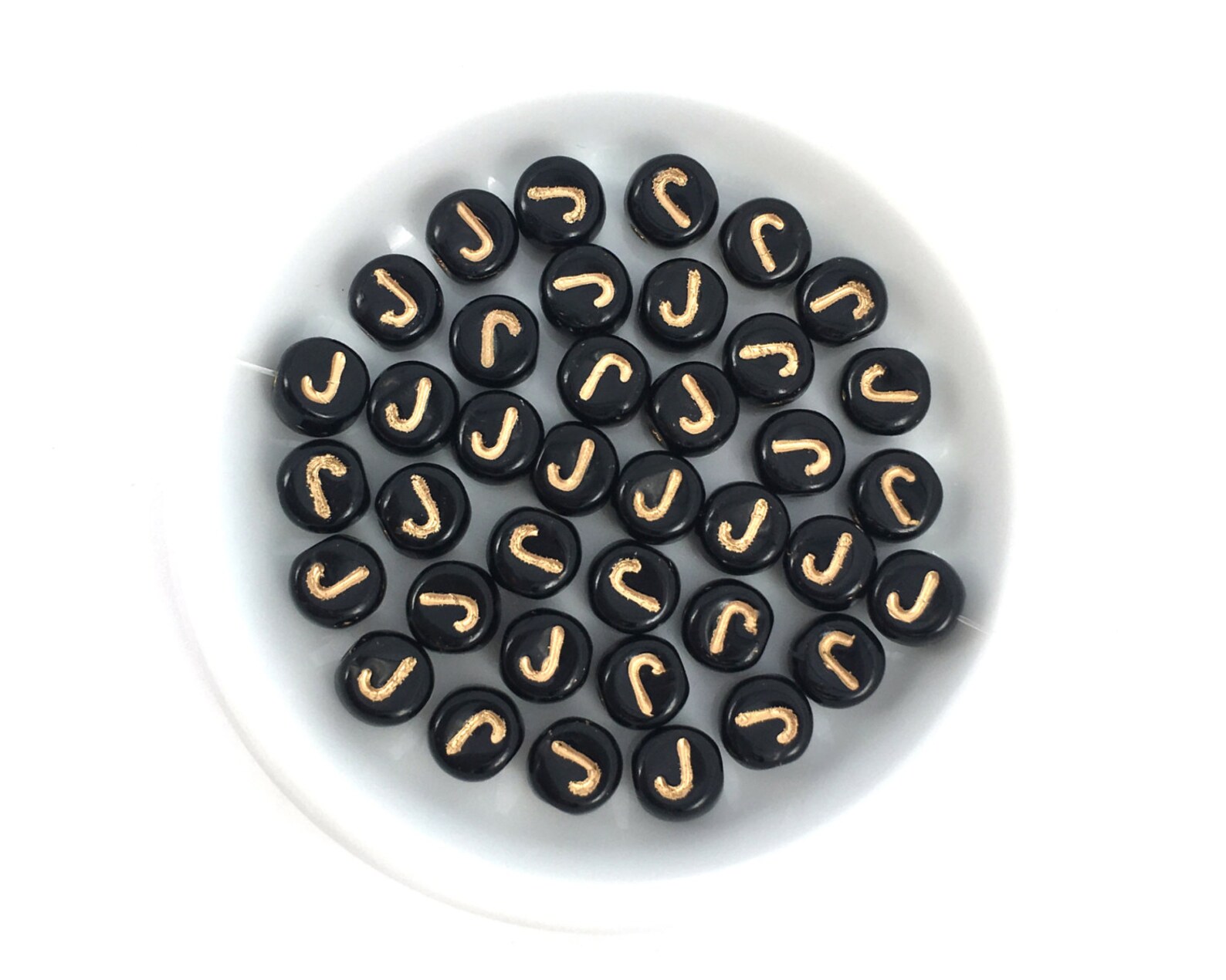 20 Alphabet Bead, Black Letter J, Name Bead, Czech Glass Bead, Alphabet ...