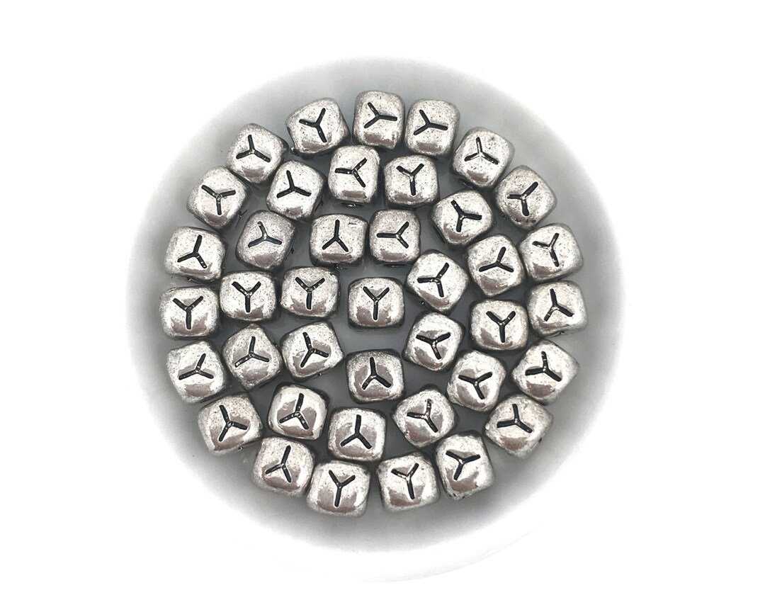 10 Metal Letter Y, Metal Alphabet Bead, Cube Letter Bead, Silver ...