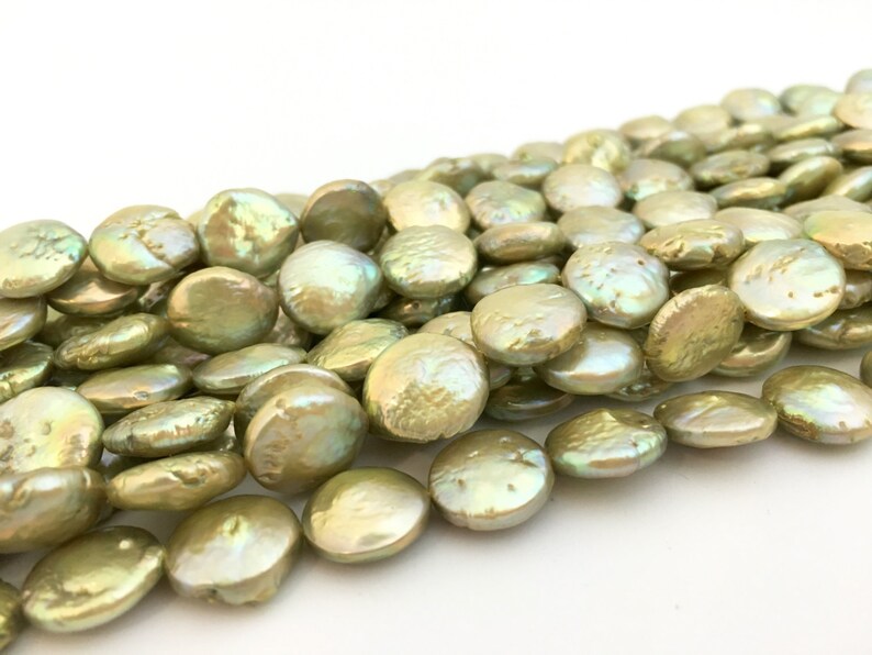 12mm Freshwater Pearl Light Green Flat Coin Bead Wedding - Etsy