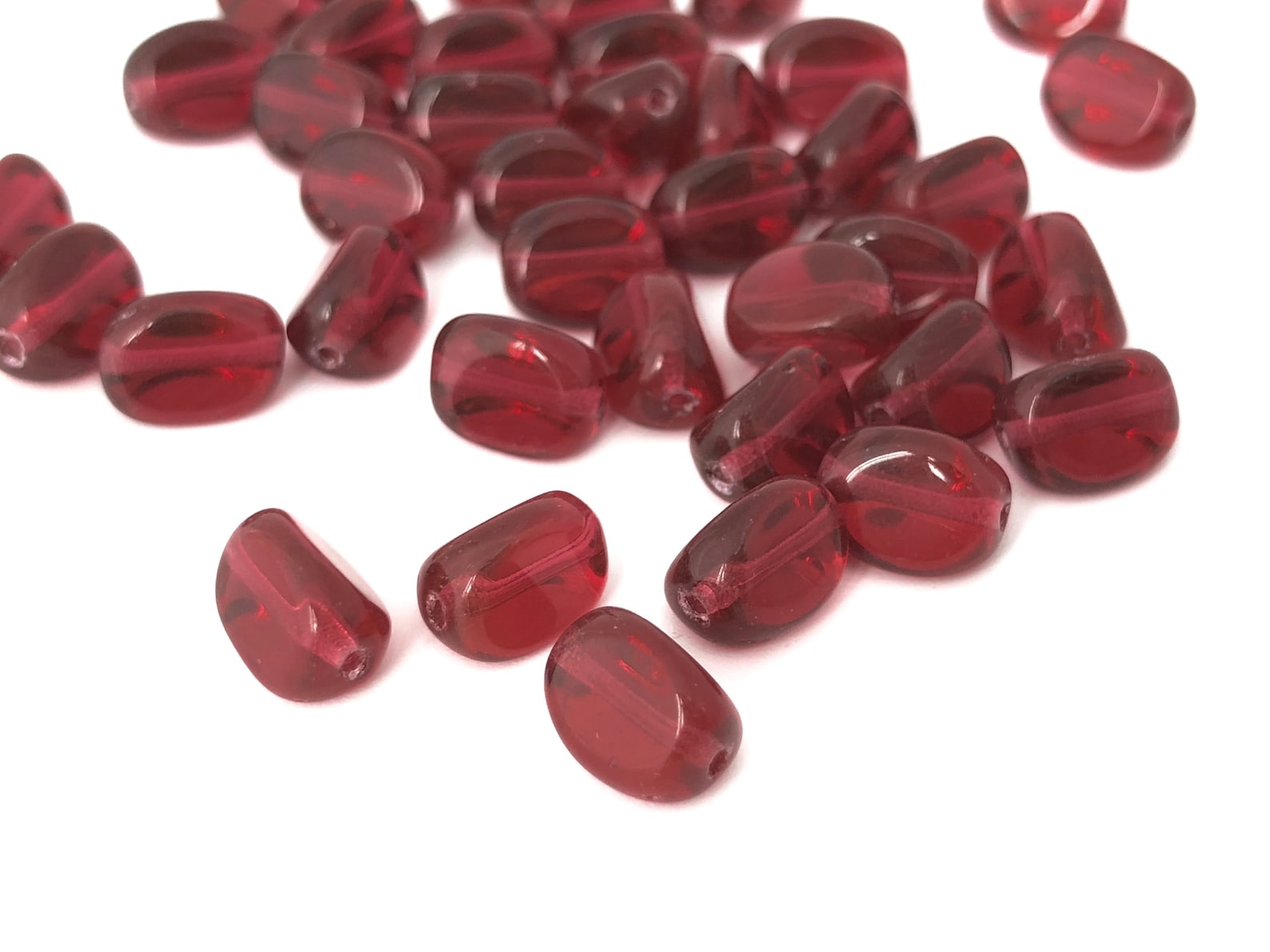 Cranberry Red Pinch Bead Oval Glass Bead Czech Bead - Etsy