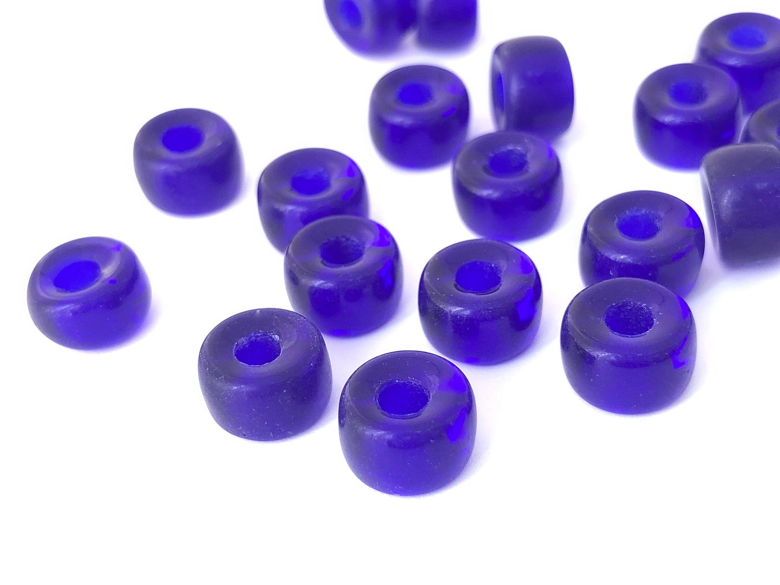 20 Large Hole Bead Cobalt Blue Macrame Bead Glass Pony Bead - Etsy