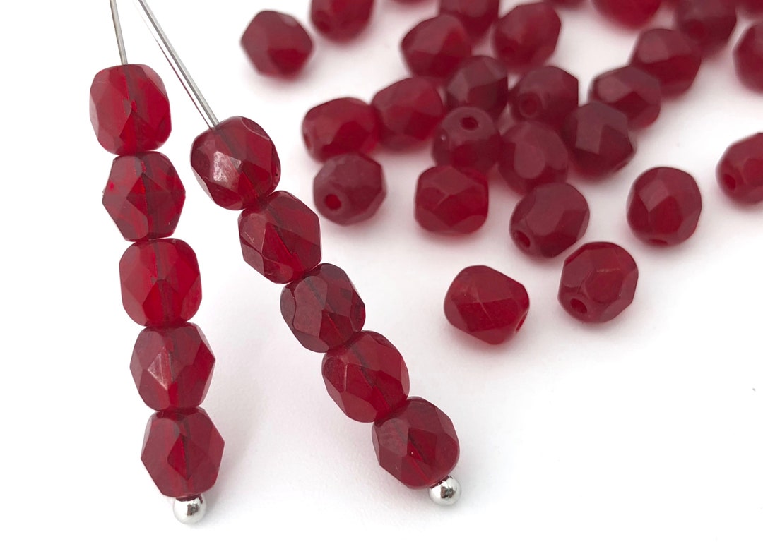 50 Dark Red Round Spacer Bead, 5mm Czech Fire Polished Bead, Round ...