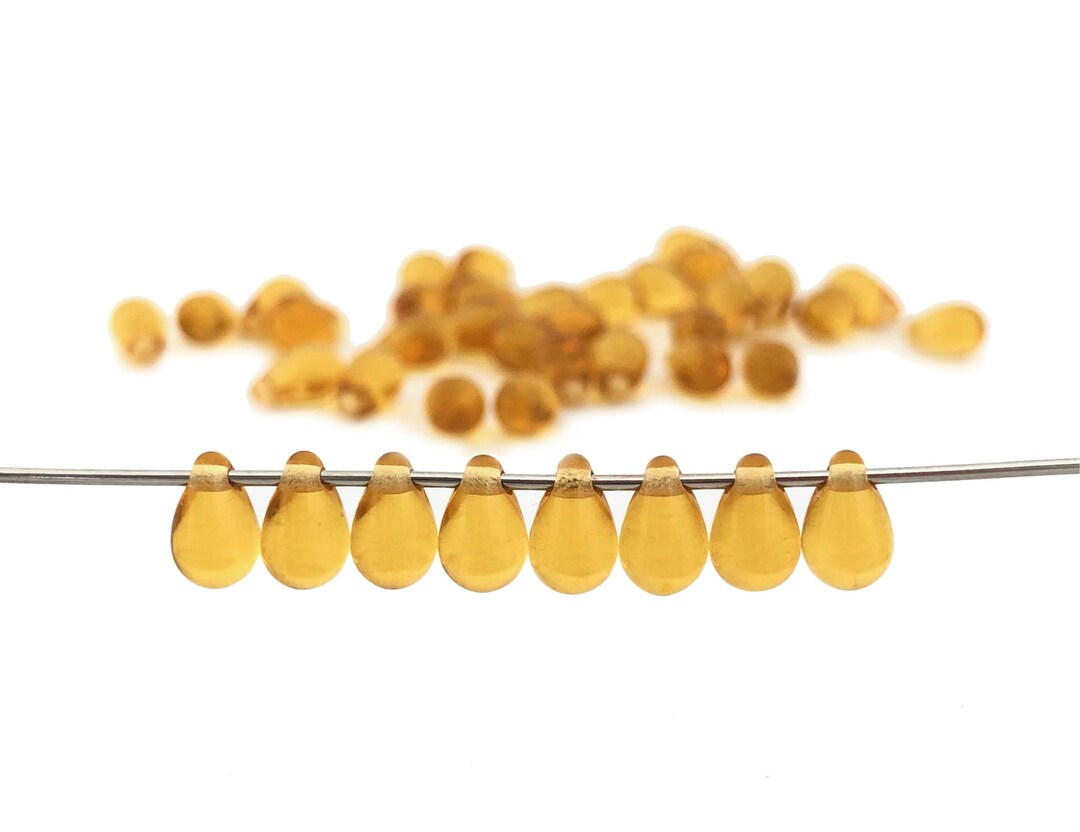 100 Amber Brown Glass Teardrop Bead, Czech Bead, Glass Drop Bead ...