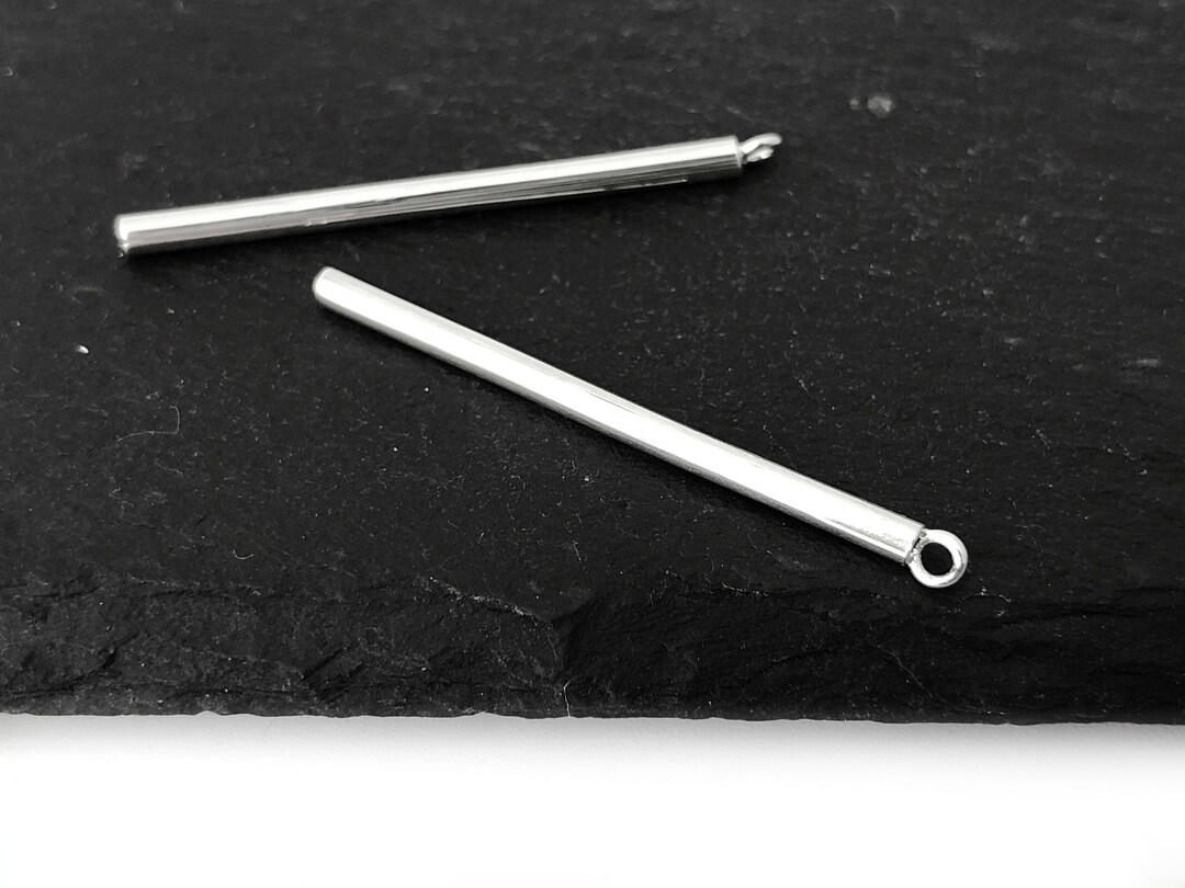 2 Pcs 925 Sterling Silver Bar Charm, Long Stick Bar With Loop, Round ...
